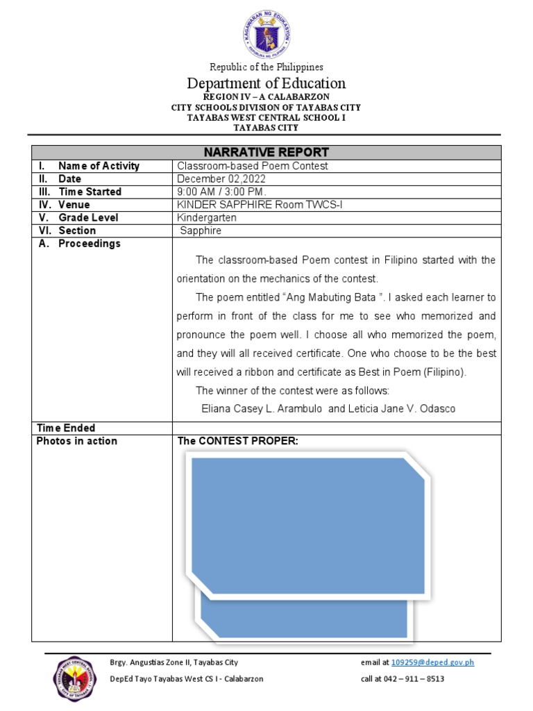 Narrative Report Template | PDF | Philippines