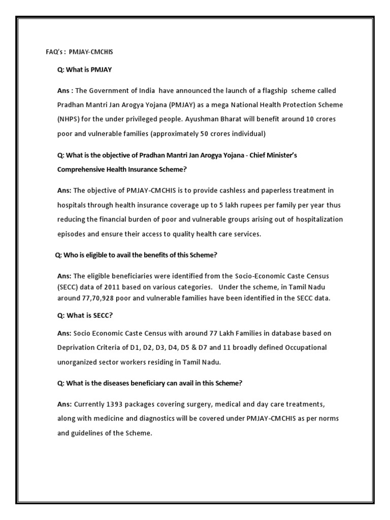 Pmjay - Cmchis Faq | PDF | Health Care | Social Programs
