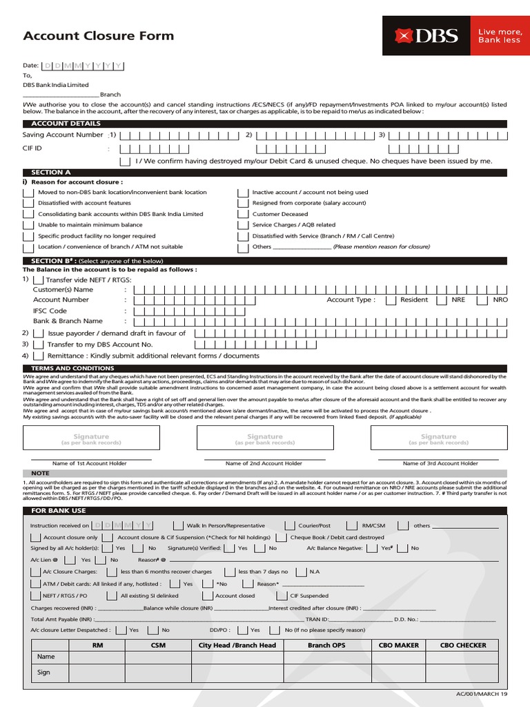 Account Closure Form | PDF | Banks | Cheque