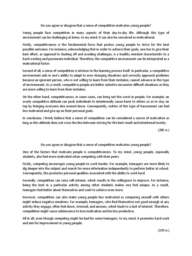 Do You Agree or Disagree That A Sense of Competition Motivates Young ...