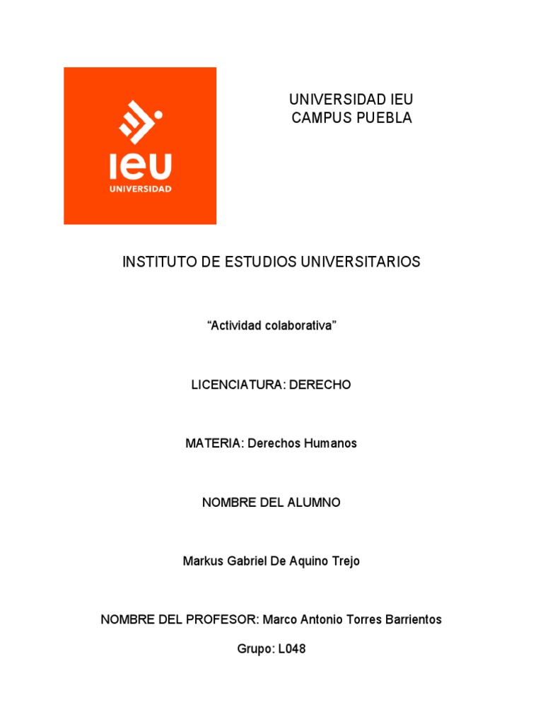 UNIVERSIDAD IEU Actividad Colaborativa Derechos Humanos | PDF