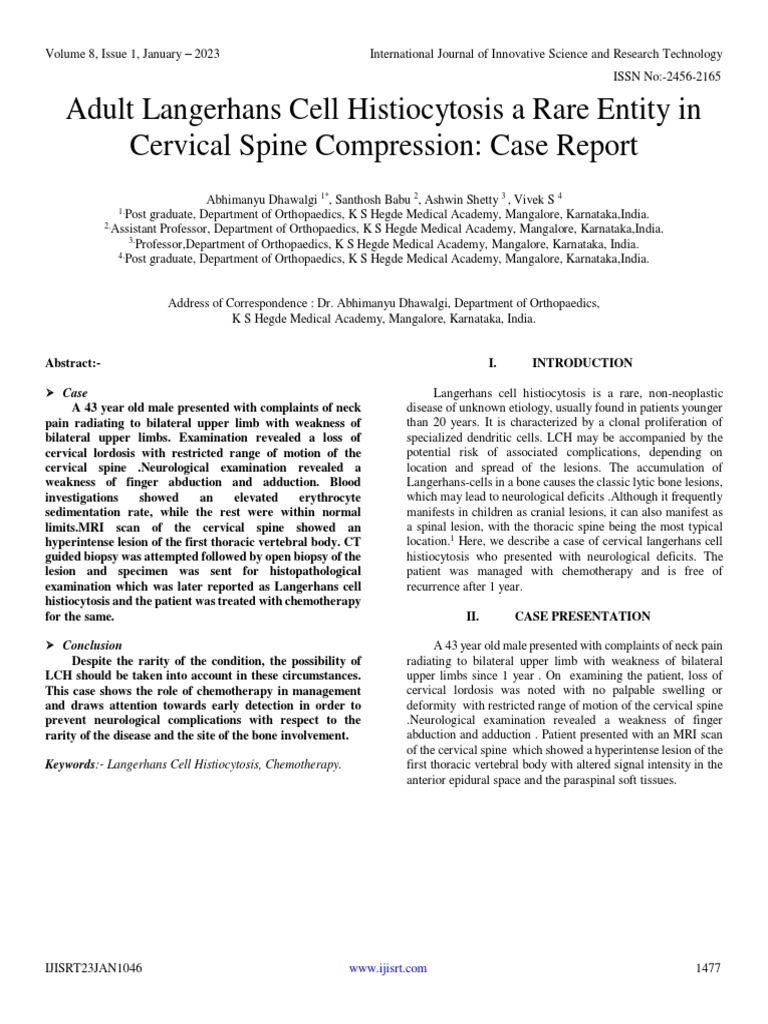 Adult Langerhans Cell Histiocytosis A Rare Entity in Cervical Spine Compression Case Report ...