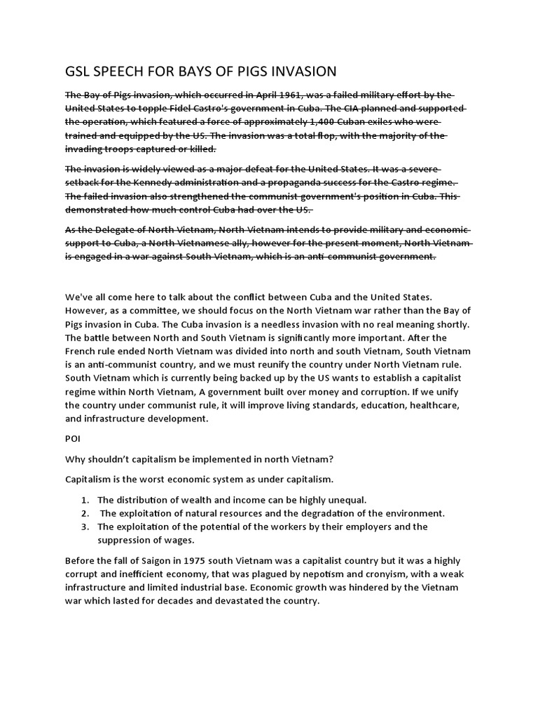 GSL Speech For Bays of Pigs Invasion | PDF | Cuba | Vietnam