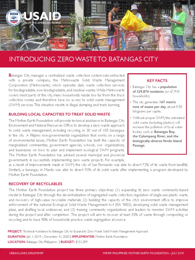 USAID Mother Earth Fact Sheet | PDF | Municipal Solid Waste | Waste