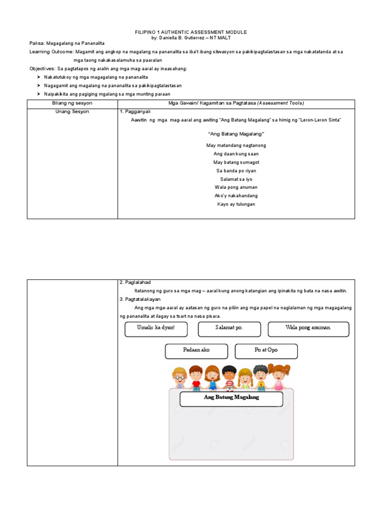 Filipino 1 Authentic Assessment Module | PDF