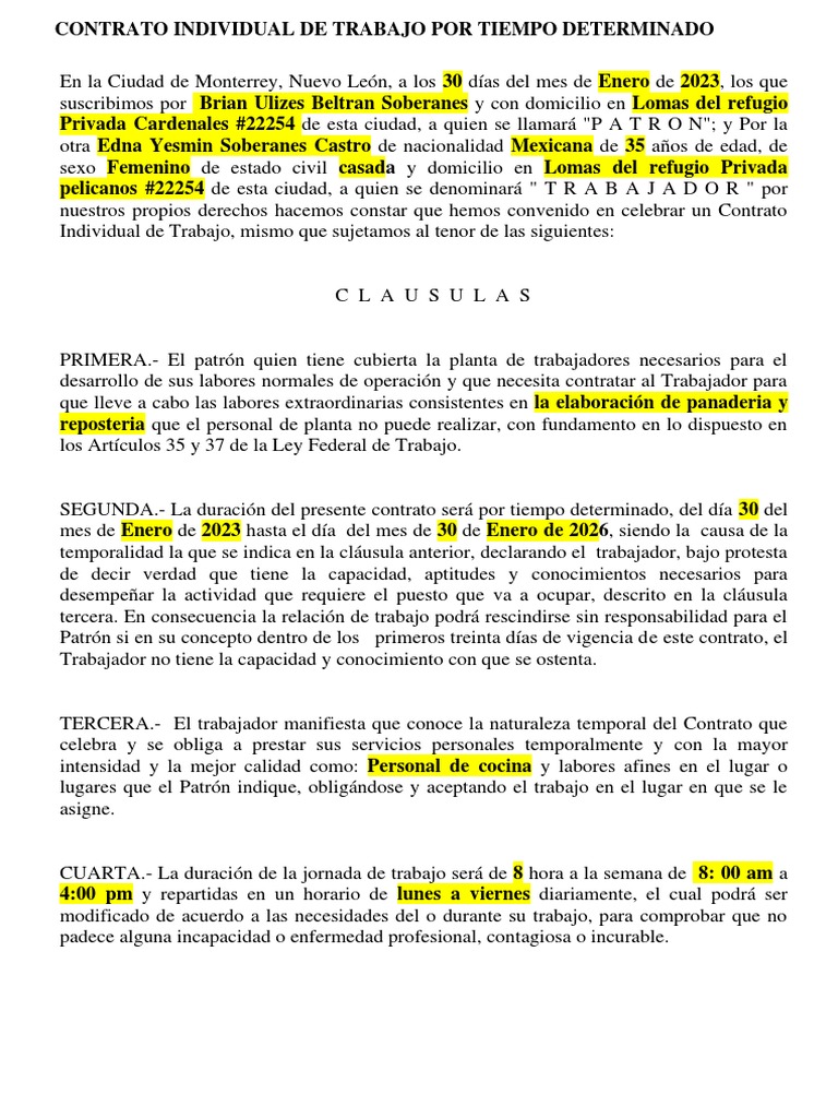 Contrato Laboral Por Tiempo Determinado | PDF