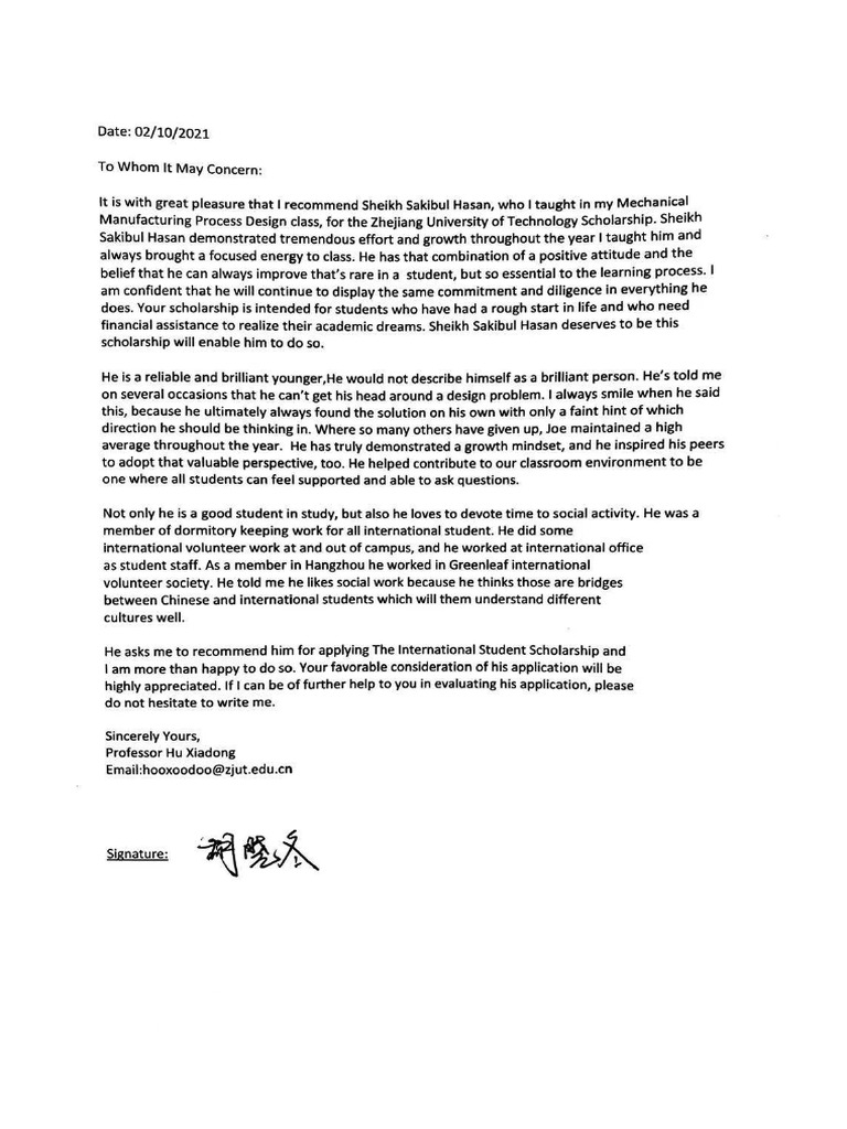 Recommendation Letter From A Professor | PDF