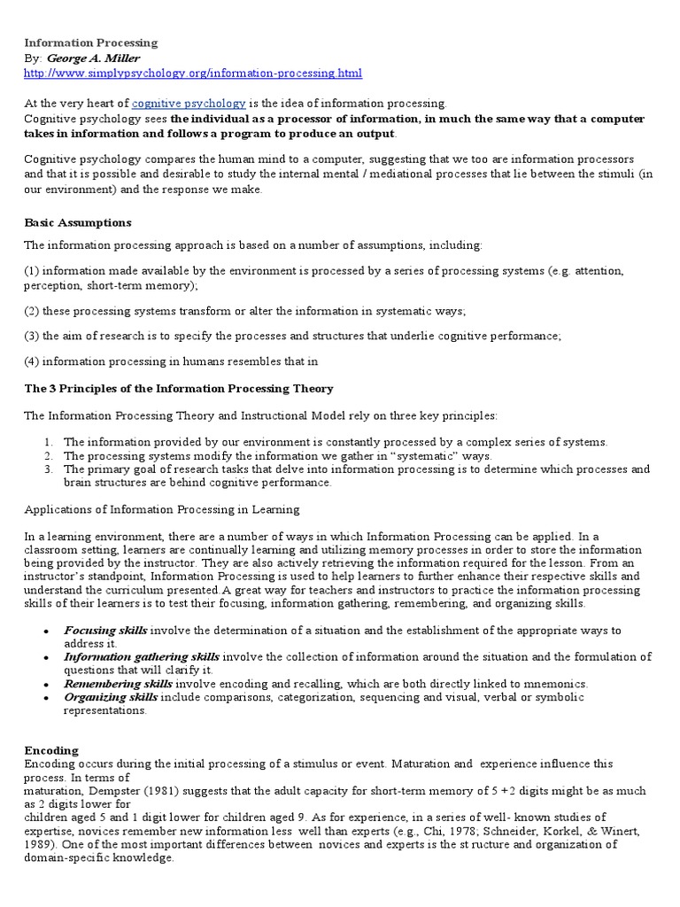 Information Processing | PDF | Learning | Memory