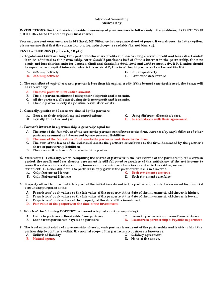 Advanced Accounting Answer Key Summary | PDF | Partnership | Book Value