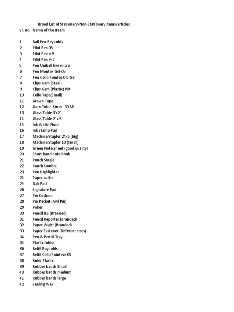 Stationery List | PDF | Pen | Pencil
