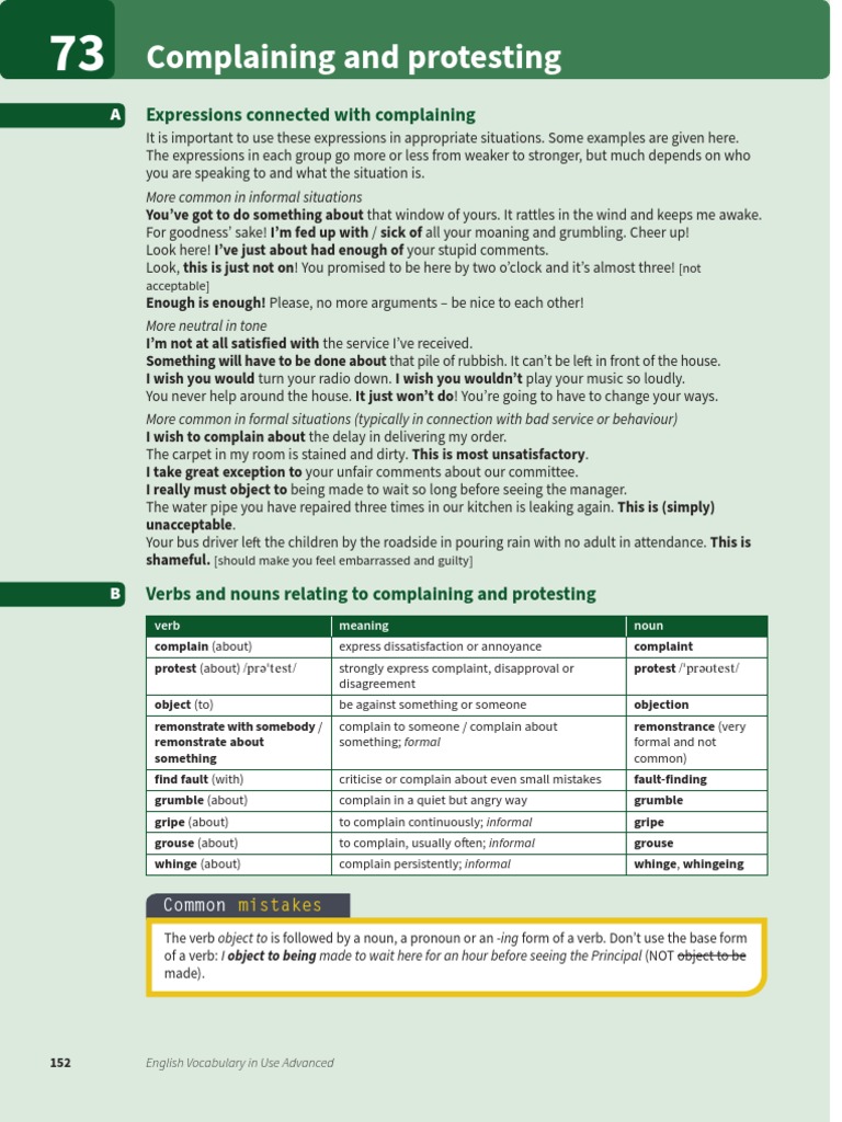 Vocab+ +73+ +Complaining+and+Protesting | PDF | Verb | Syntax