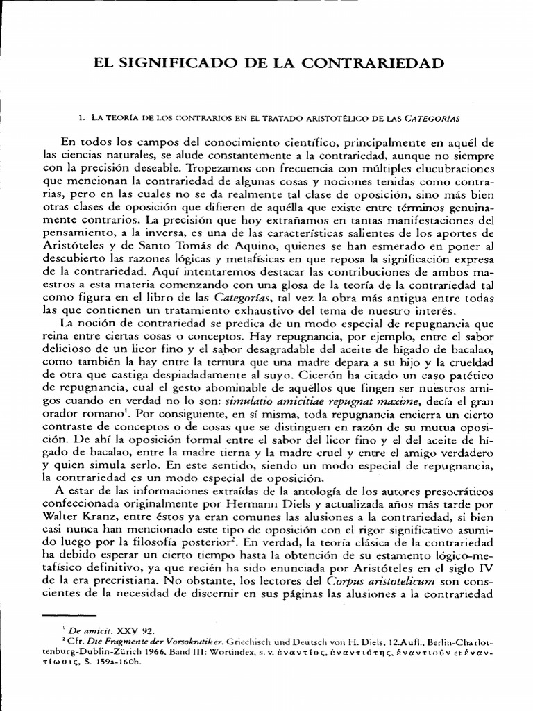 El significado de la contrariedad según Aristóteles | PDF | Aristóteles ...