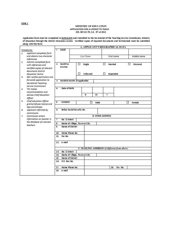 EDR 1 Application For Licence To Teach | PDF | Educational Stages