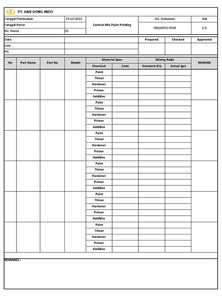 Checksheet Mixing Paint | PDF | Business Process | Secondary Sector Of The Economy