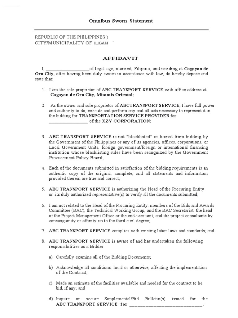 Omnibus Sworn Statement | Download Free PDF | Philippines | Governance