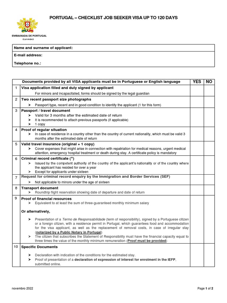 Checklist National Residency Job Seeking | PDF | Travel Visa | Passport