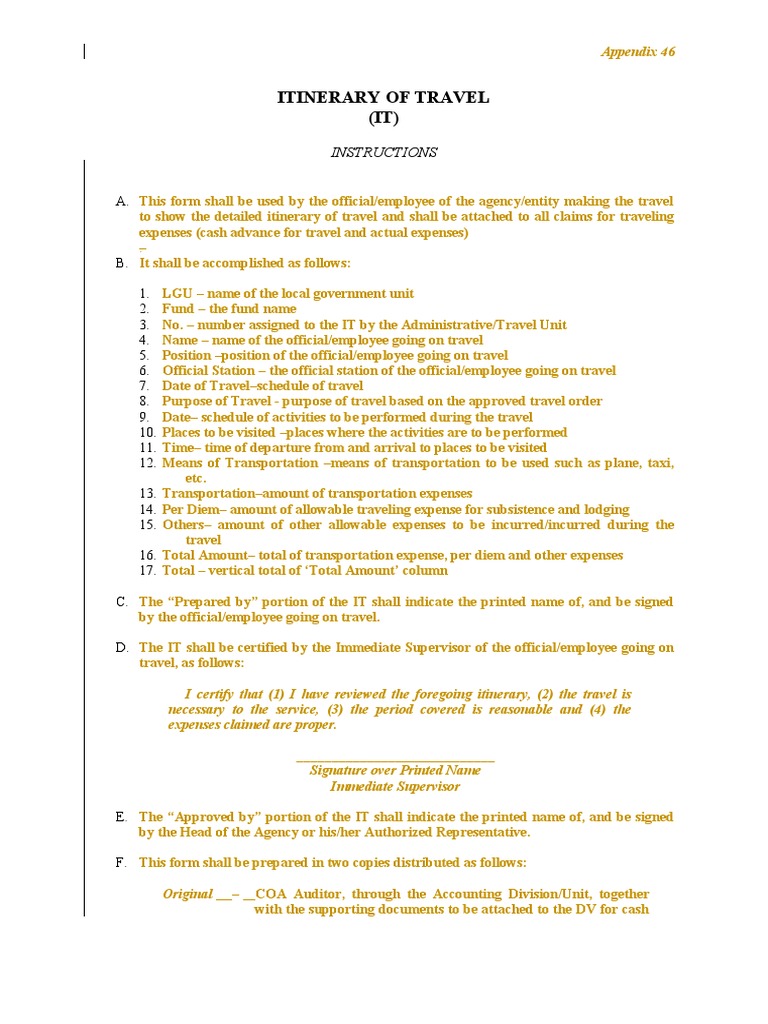 Appendix 46 - Instructions - IT | PDF | Per Diem | Business