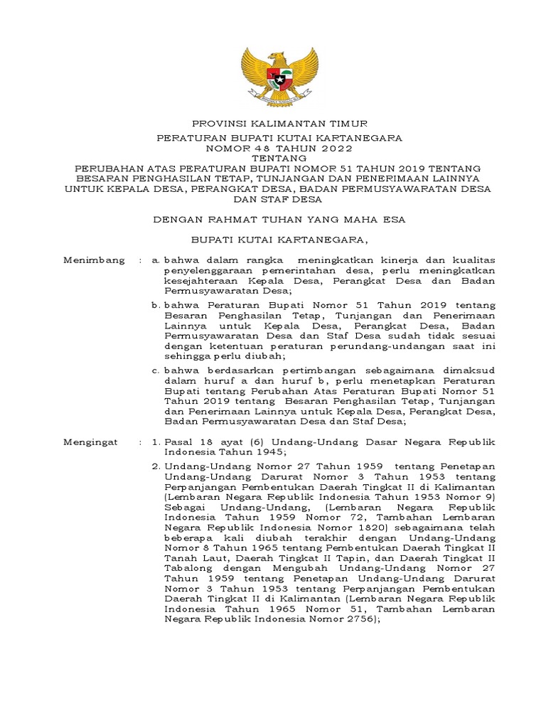 Perbup No 48 Tahun 2022 TTG Perubahan Perbup No 51 Tahun 2019 TTG ...