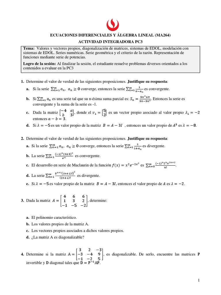 MA264 Clase Integradora PC3 | PDF | Valores propios y vectores propios ...