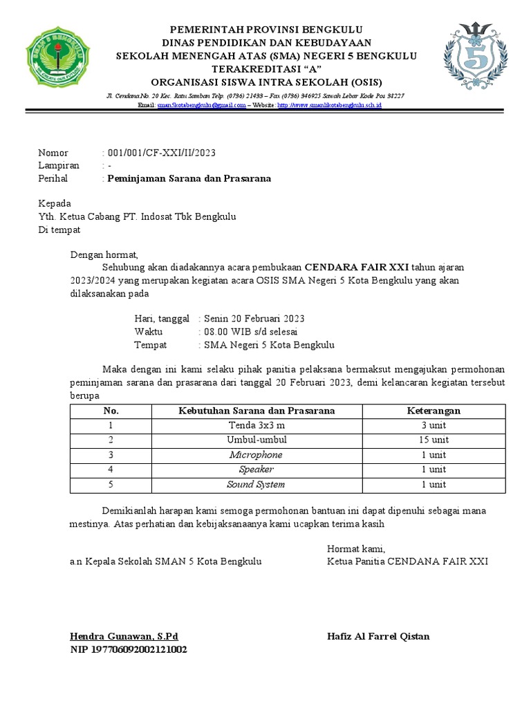 Surat Peminjaman | PDF