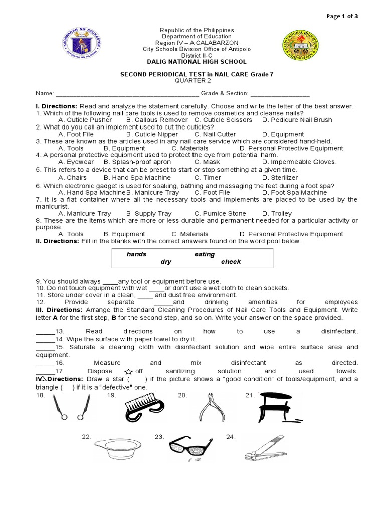 Tle 2ND Periodical Test - Nail Care With Answer Key | PDF | Nail (Anatomy)
