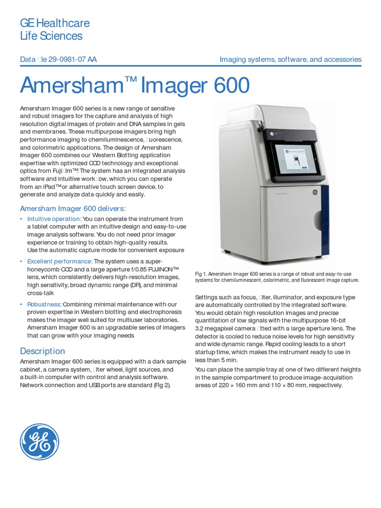Data Sheet - Amersham Imager 600 | PDF | Western Blot | Gel Electrophoresis