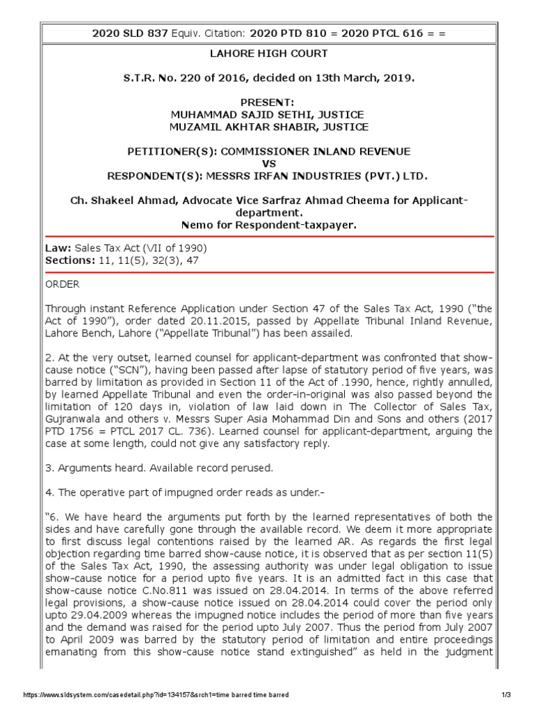 Case Detail Under Section 11 (5,2) Sale Tax Act | PDF | Judiciaries ...