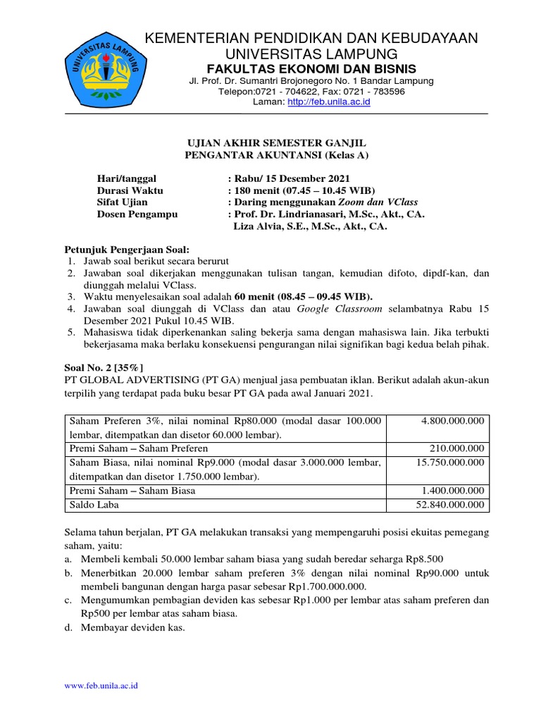 2021-UAS PA - Kelas A - 151221-Soal 2 | PDF