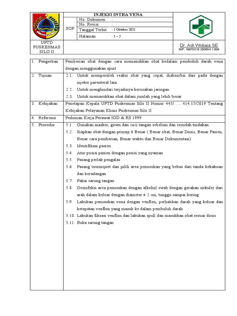 Sop Injeksi Intravena | PDF