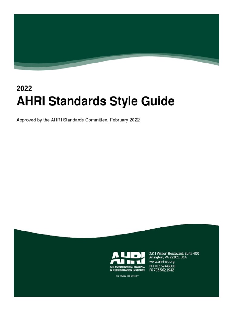 AHRI Standards Style Guide 2022 | PDF | Book Design | Addendum