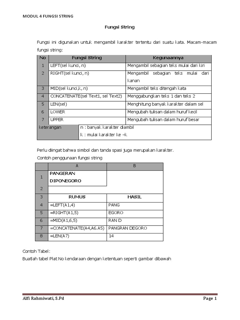 Panduan Fungsi String Excel | PDF