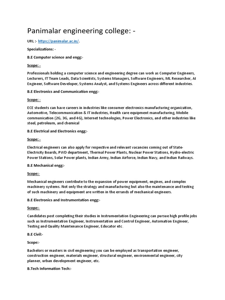 Panimalar Engineering College - Specializations | Download Free PDF | Artificial Intelligence ...