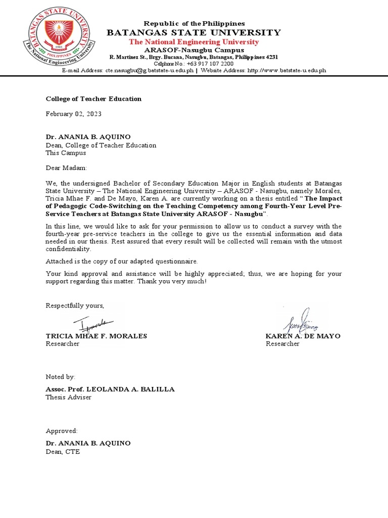 Letter For Conducting A Survey | PDF | Thesis | Learning