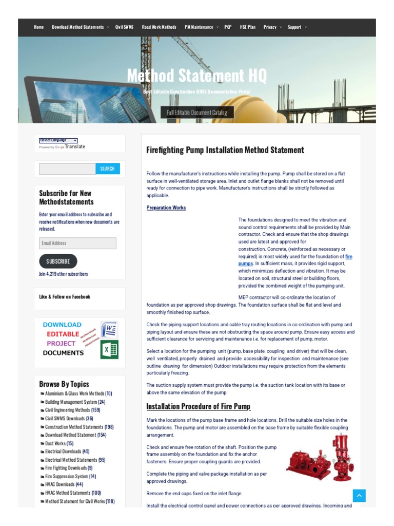 Method Statement HQ | PDF | Pump | Duct (Flow)