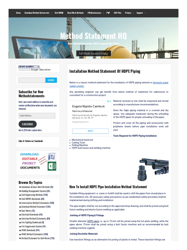 HDPE Piping Installation Guide | PDF | Pipe (Fluid Conveyance ...