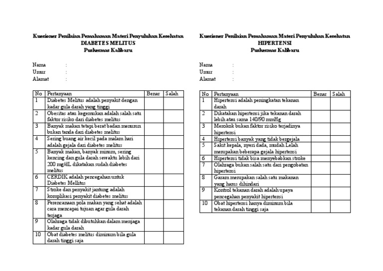 Kuesioner Penyuluhan HT Dan DM | PDF