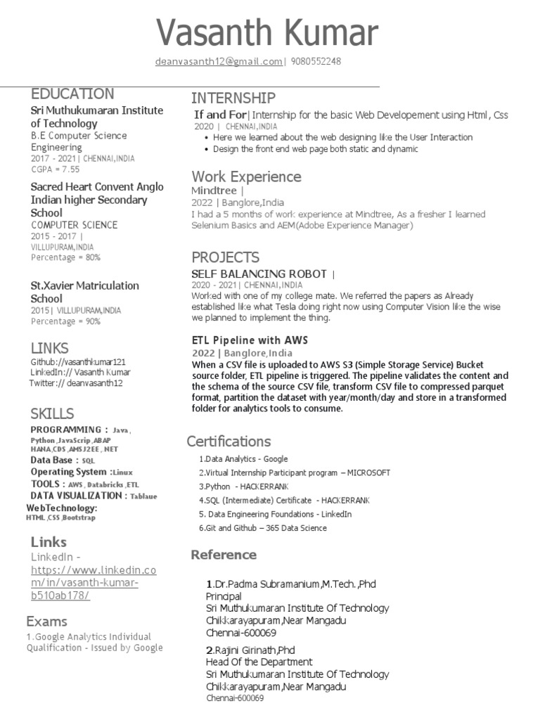 Vasanth HighResume1 | PDF | World Wide Web | Internet & Web