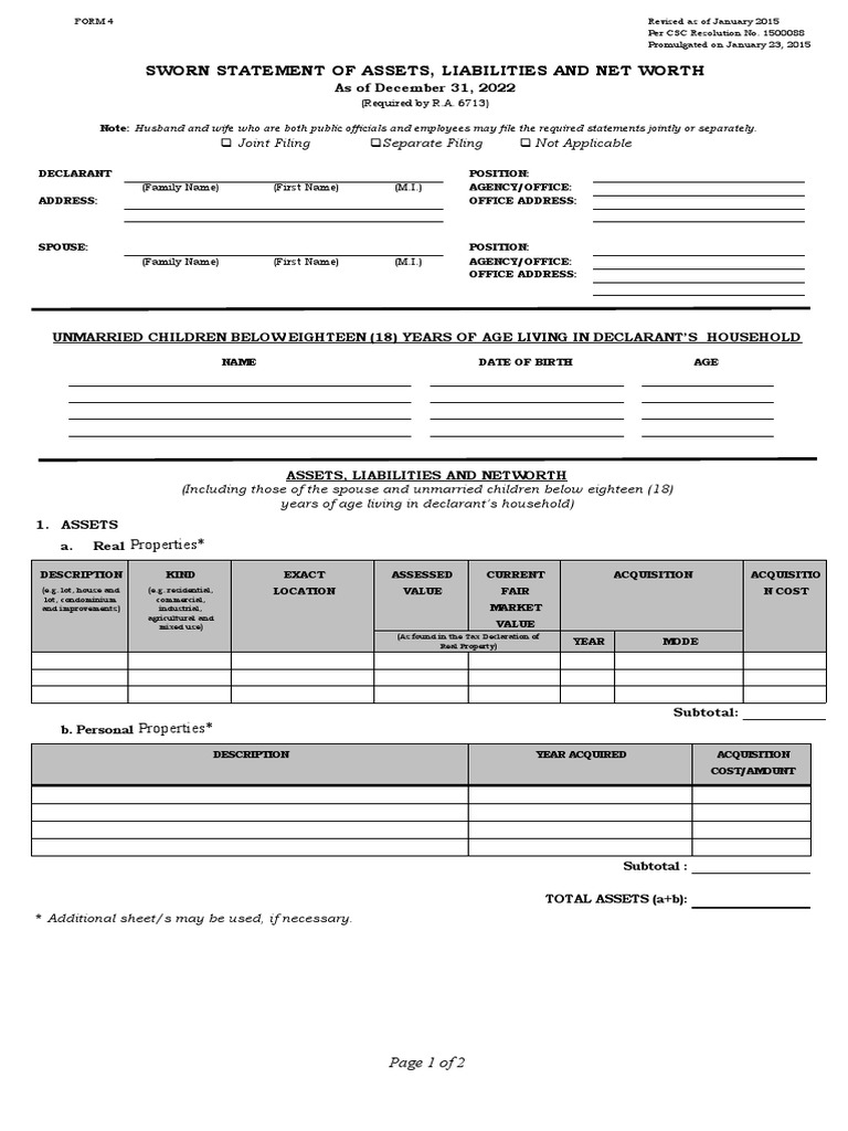 SALN Form | PDF | Net Worth | Business Economics