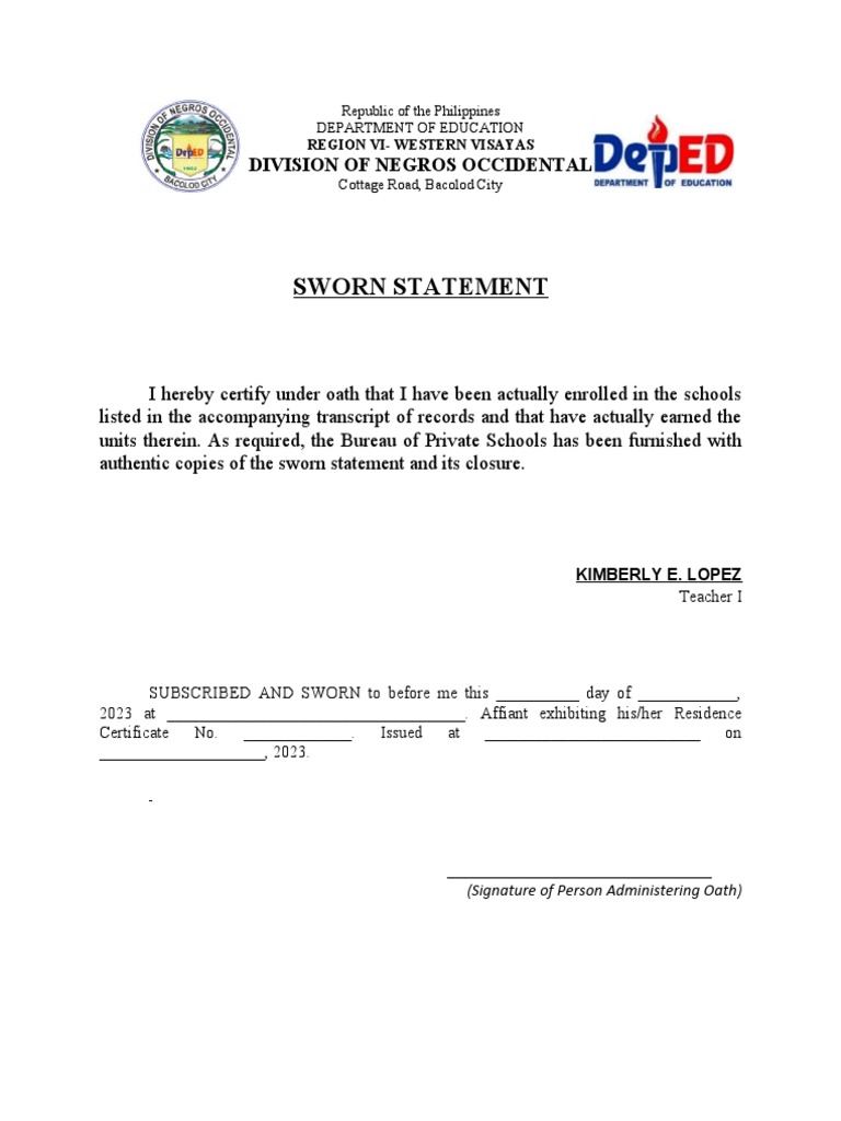 Sworn Statement | PDF