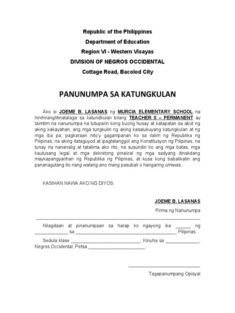 Panunumpa Sa Katungkulan | PDF