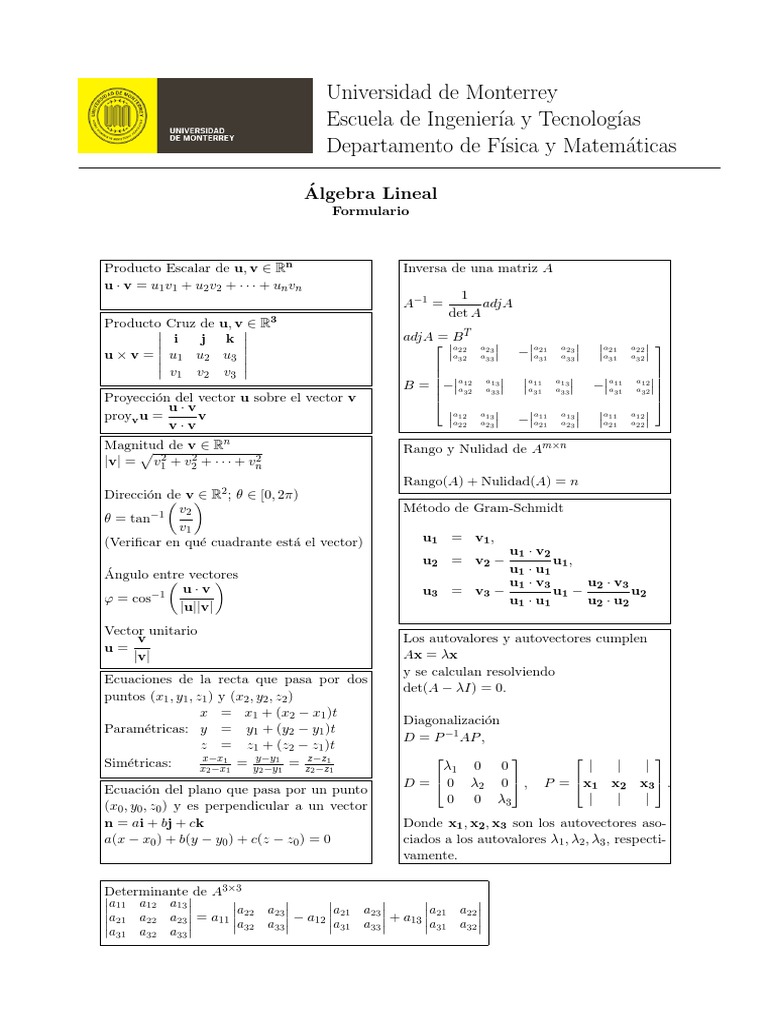 Formulario Álgebra Lineal | PDF | Matemáticas Aplicadas | Geometría