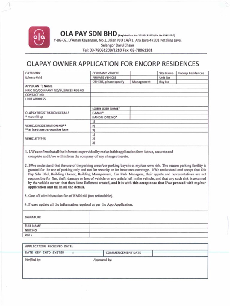 App Form Ola Prking | PDF