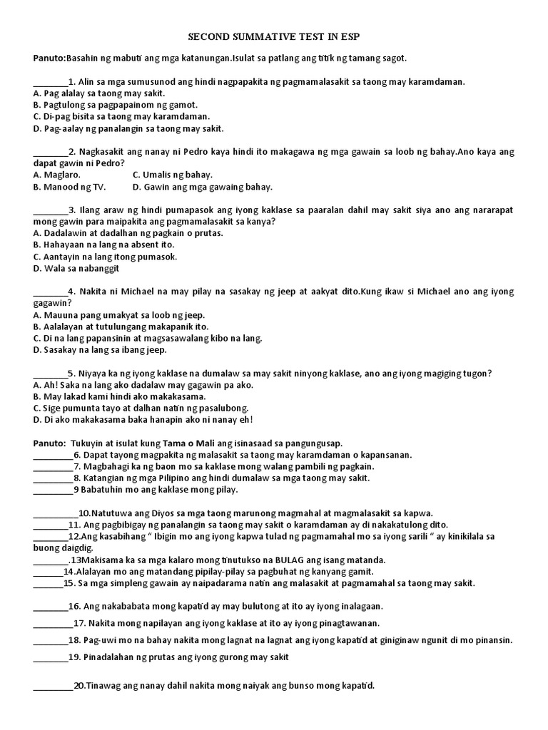 Q2 Summative 2 Mathesp | PDF