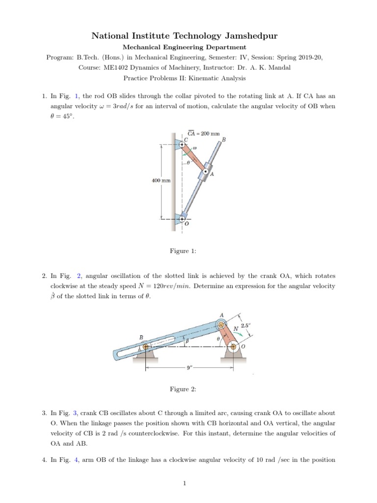 Mechanical Engineering Dynamics Problems | PDF | Velocity | Acceleration