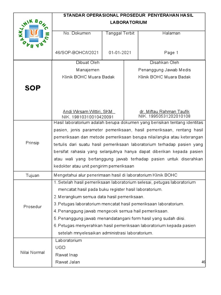 SOP Penyerahan Hasil Lab | PDF