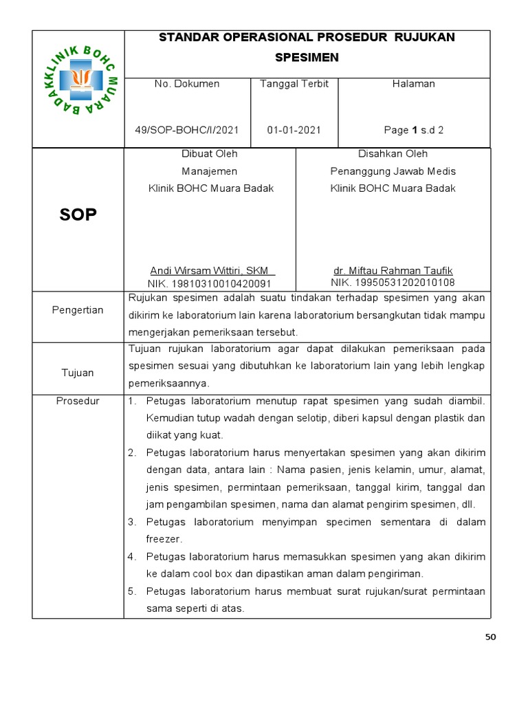 SOP Rujukan Spesimen | PDF