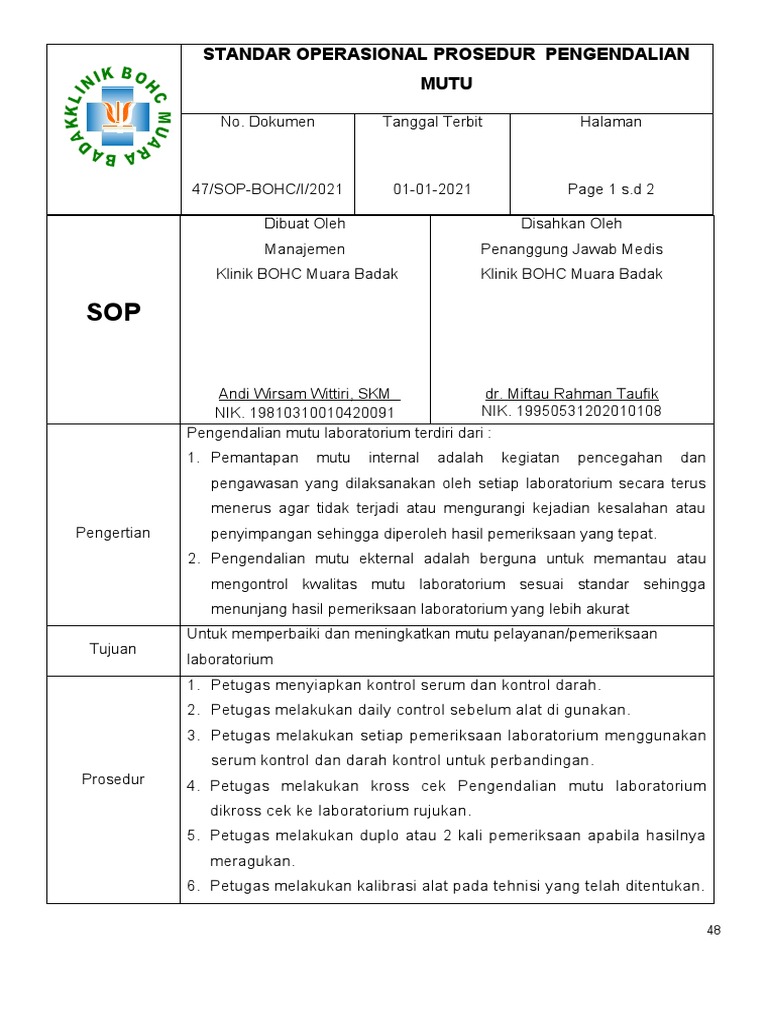 SOP Pengendalian Mutu | PDF