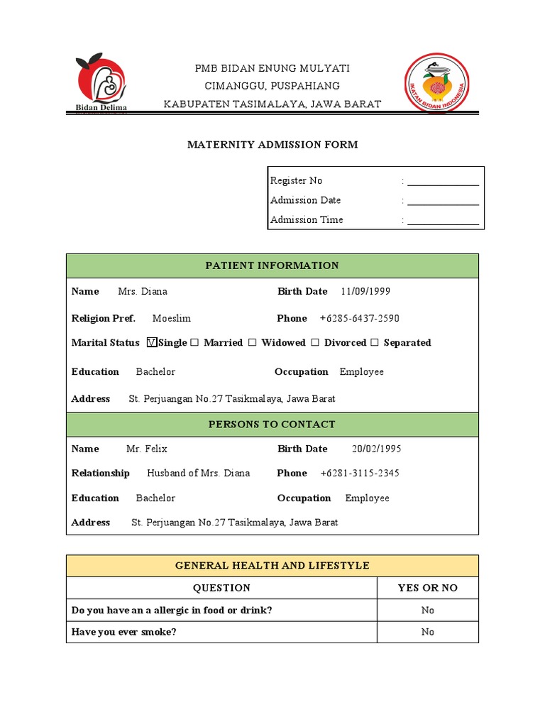 Admission Form | PDF | Childbirth | Pregnancy