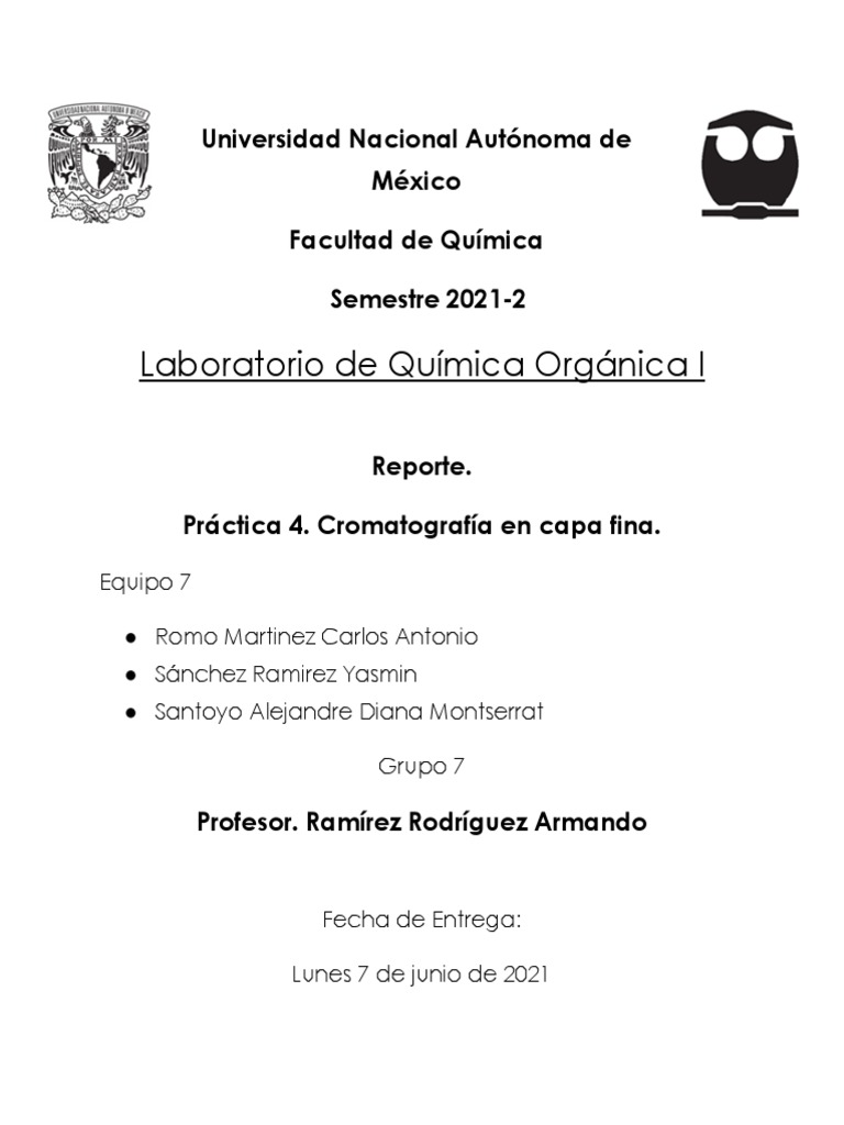 Equipo7 Práctica4 Reporte | PDF | Cromatografía de capa fina | Cromatografía