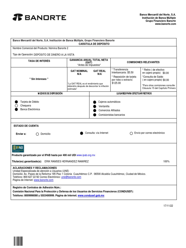 Carátula de Depósito | PDF | Bancos | Economias